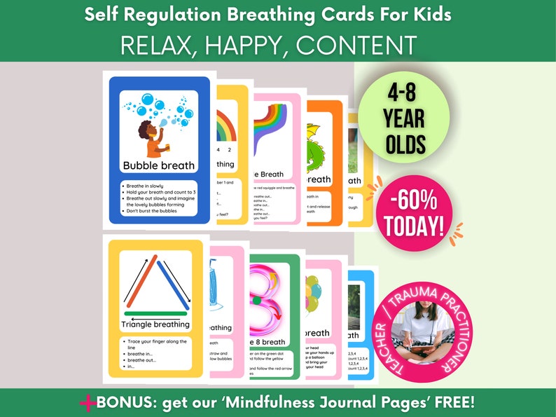 Self Regulation Breathing Cards for Kids, Child Wellness Cards ...