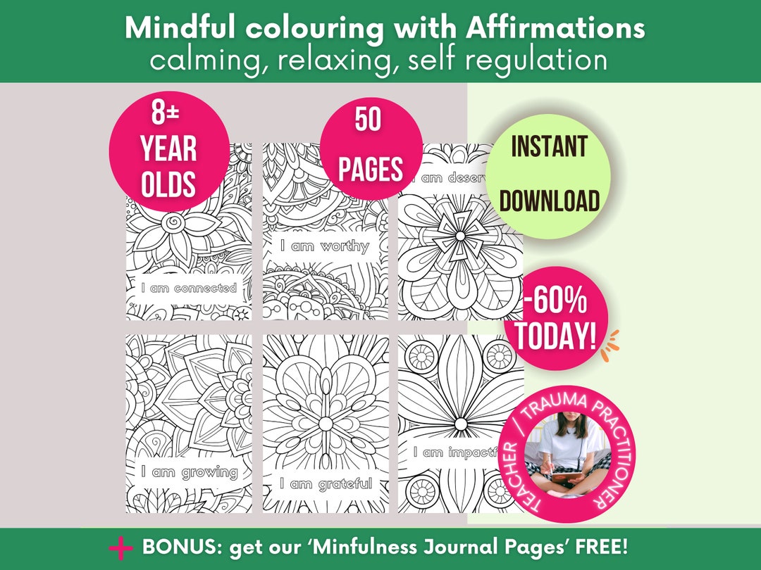50 Mindfulness Coloring Pages With Daily Affirmations, Coloring Book ...