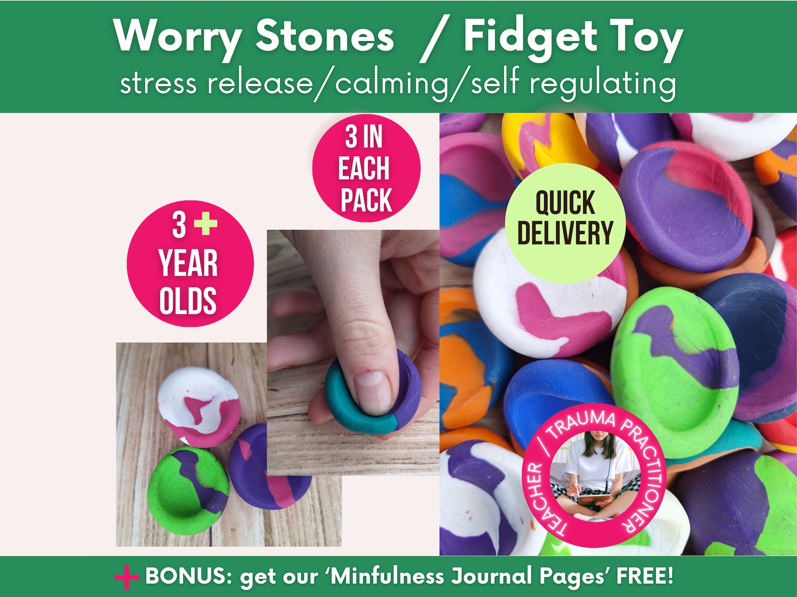 Worry Stone Sensory Fidget Toy, Kid's Fidget Toy, Tactile Thumb Stone ...