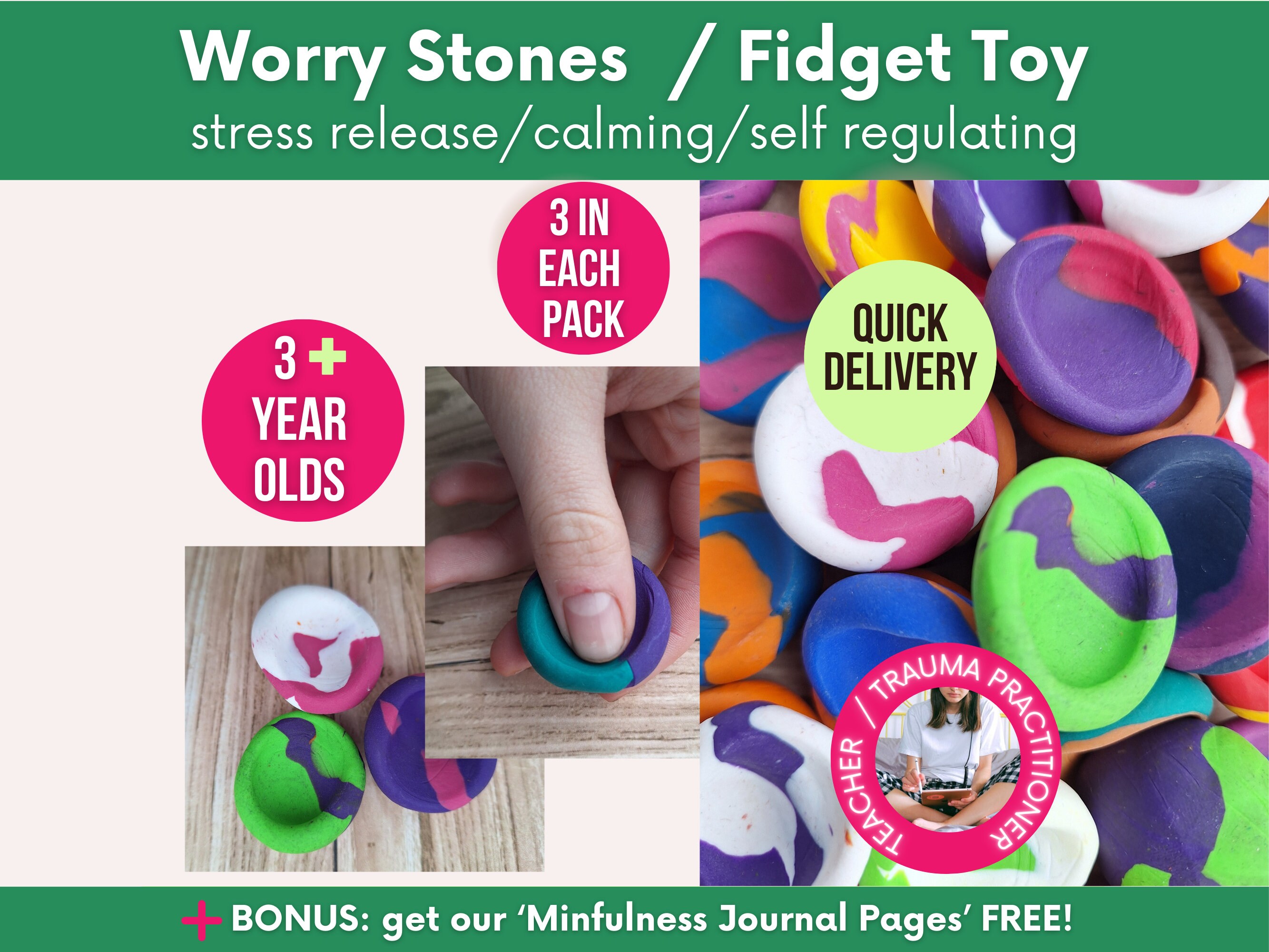 Worry Stone Sensory Fidget Toy, Kid's Fidget Toy, Tactile Thumb Stone ...