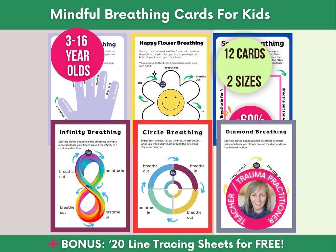 Mindful Breathing Regulation Cards for Kids, Relaxing Tracing Cards ...