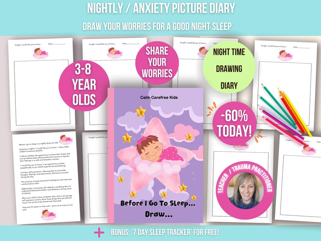 Child Worry Drawing Diary: Night Time Anxiety Journal (digital Download ...