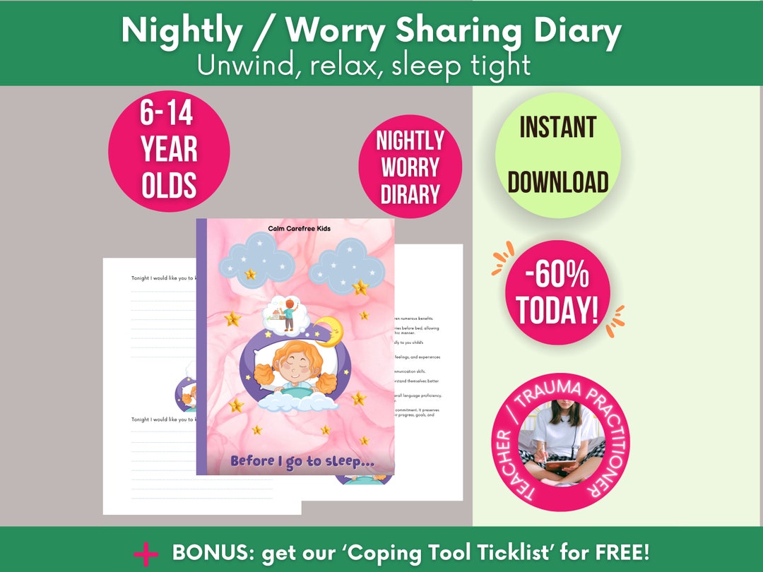 Nighttime Worry Emotions Diary for Kids, Worry Diary for Children ...
