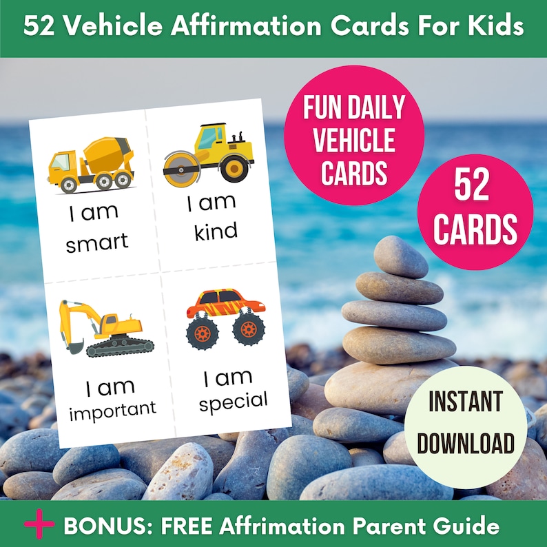 Daily Affirmation Cards for Kids Printable Vehicle Theme, Vehicle ...