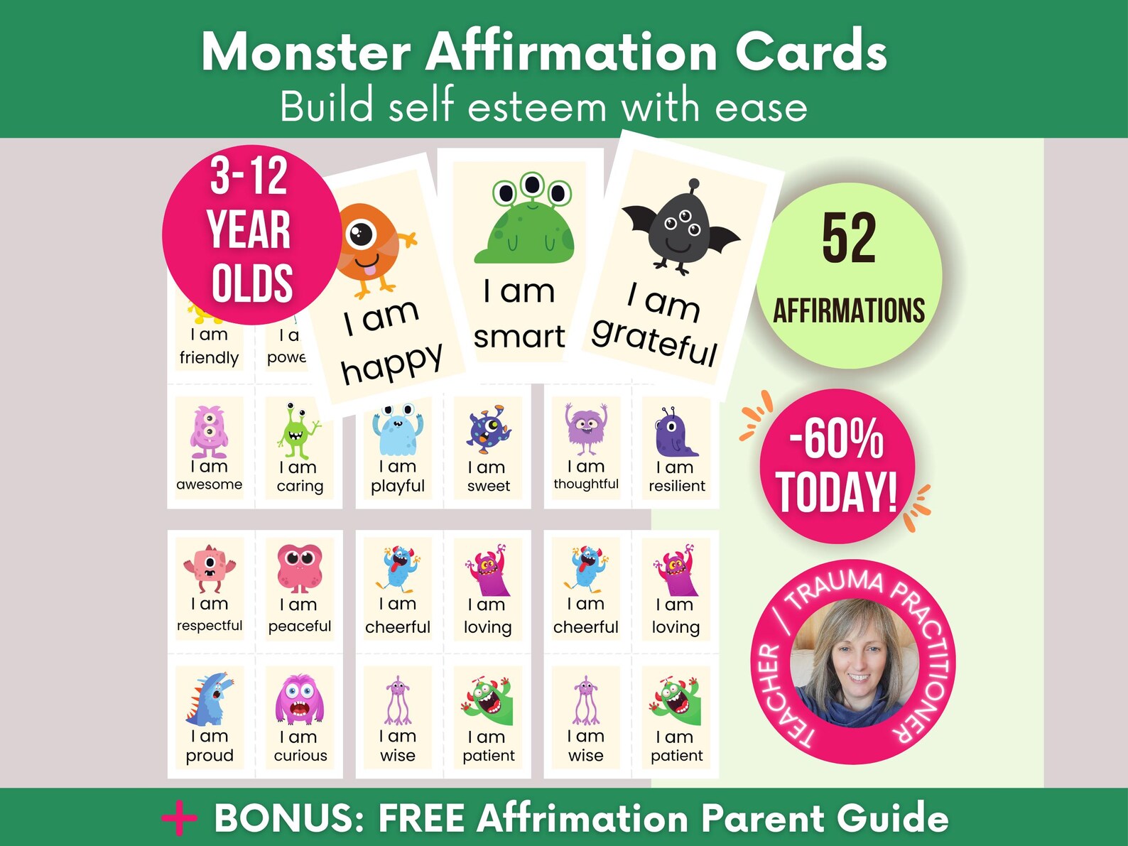 Monster Affirmation Cards for Kids: 52 Printable Positivity Cards ...