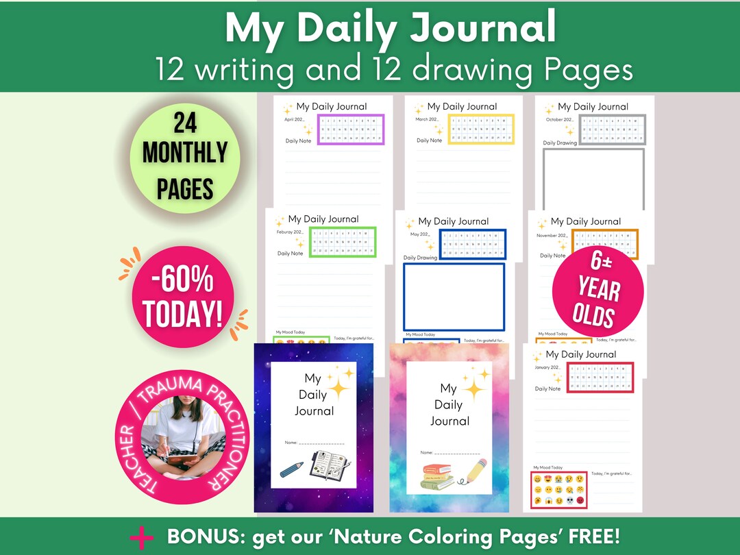 Daily Mindfulness Journal for Kids, Child Daily Diary, Child Feelings ...