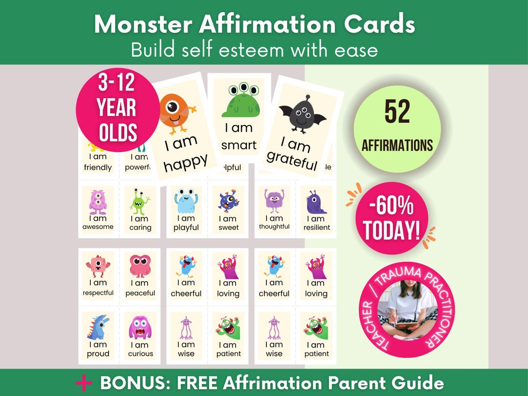 Monster Affirmation Cards for Kids Printable, Child Positive ...