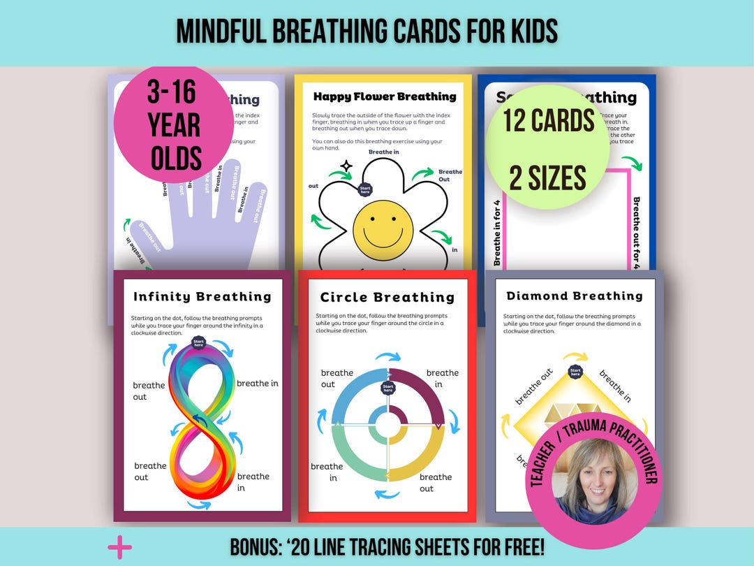 Mindfulness Breathing Regulation Cards for Kids: Relaxing Tracing ...