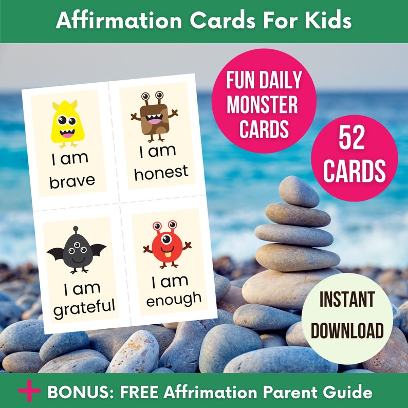 Monster Affirmation Cards for Kids: 52 Printable Positivity Cards ...
