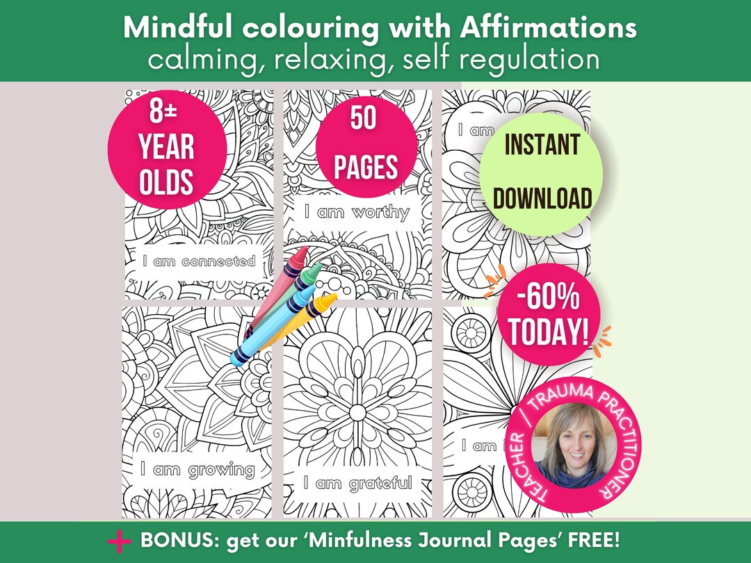 50 Mindfulness Coloring Pages With Daily Affirmations, Coloring Book ...