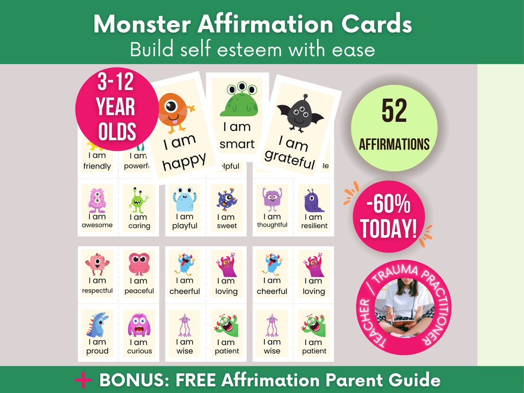 Monster Affirmation Cards for Kids Printable, Child Positive ...
