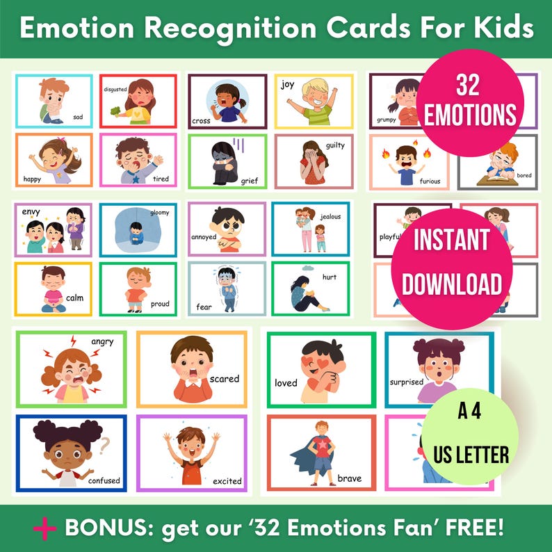 Emotions and Feelings Recognition Cards for Kids, Child Emotion Cards ...