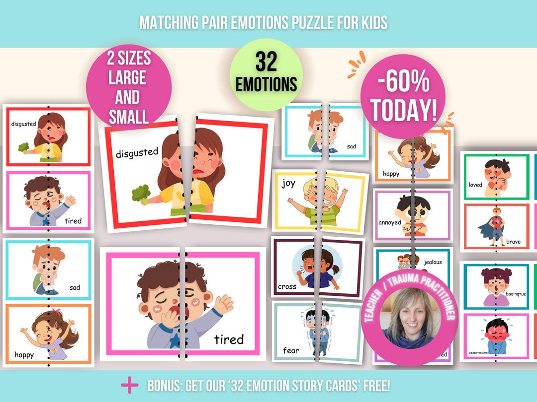 Emotions Matching Pairs Puzzle for Kids, Feelings Recognition Game ...