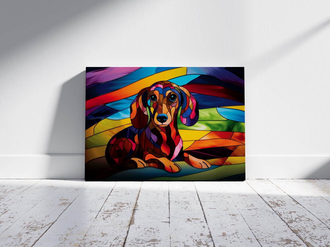 Mini Dachshund Stained Glass Mural, Canvas Wall Art, Sausage Dog, Dog ...