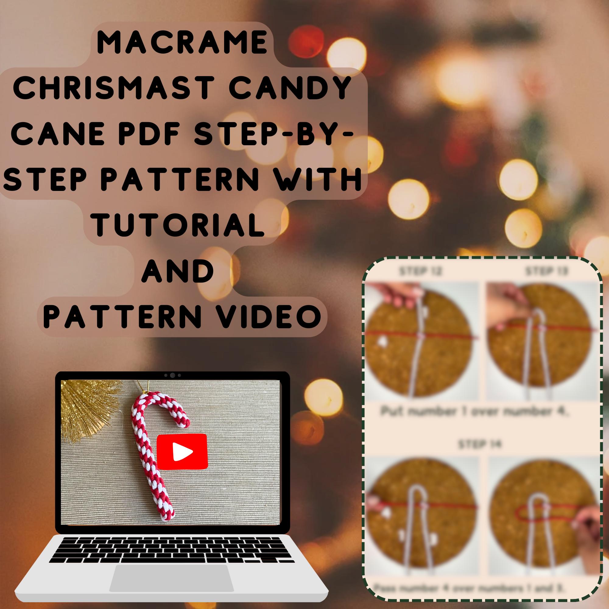 Macrame PDF+VIDEO PATTERN, Macrame Candy Cane, Macrame Christmas Ornament, Xmas Tree Decor ...