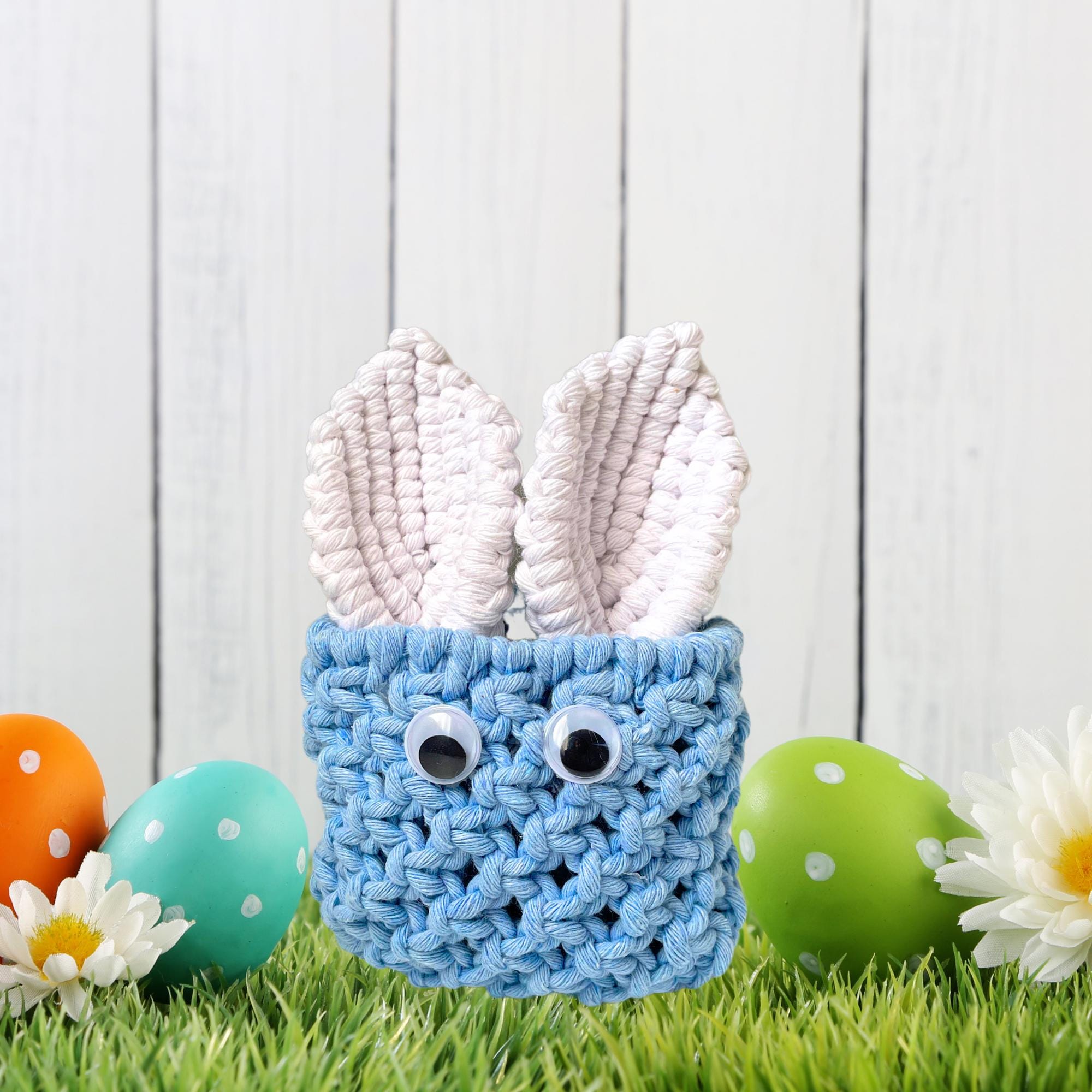 Macrame Easter Bunny PATTERN VIDEO, Macrame Easter Basket, Macrame Rabbit Basket Pdf, Macrame ...