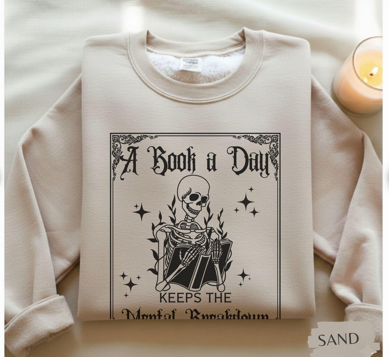 Dark Green Book Lover Gift: Funny Skull Reading Book Meme Sweatshirt "a ...