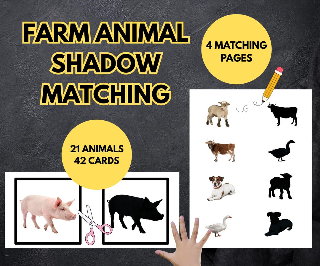Farm Animal Shadow Matching Cards | Montessori Preschool Activity ...