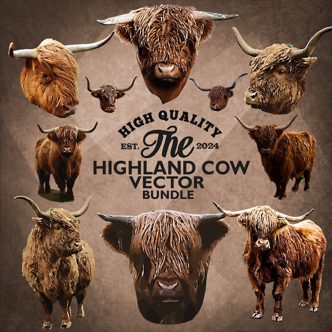 Highland Cow Vector Bundle High Quality .EPS .SVG Files 15 Vector Files ...
