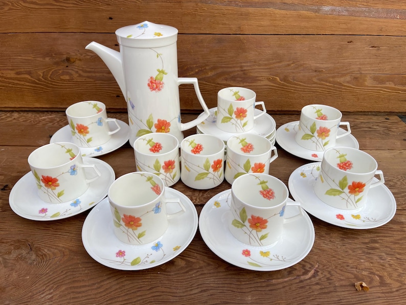 Vintage Mikasa Just Flowers Bone China Tea Set - Set of 10 Teacups and ...