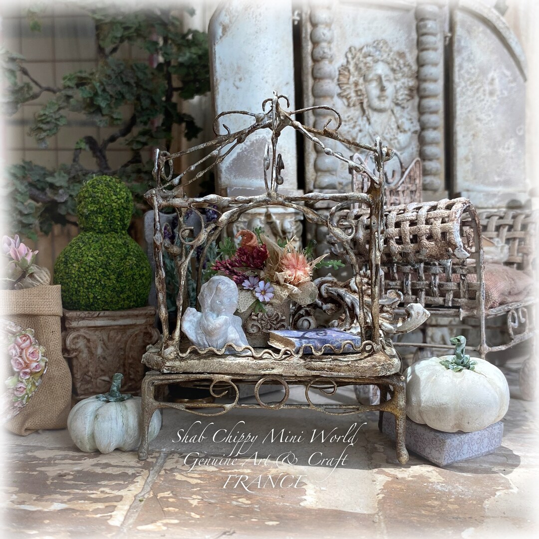 Wrought Iron Cathedral Altar, Display Base on Removable Feet Miniature Furniture Shabby Chic ...