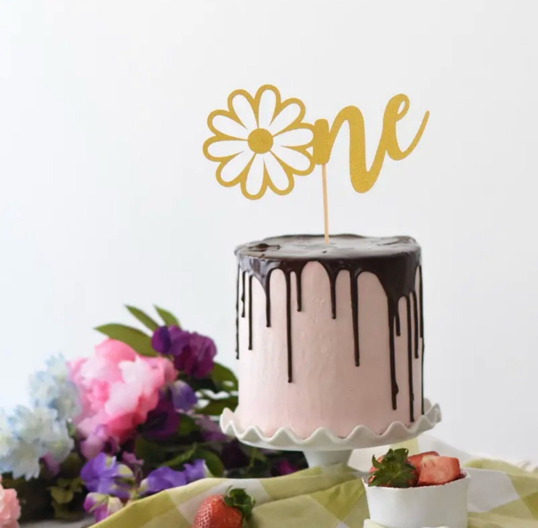 Flower Daisy Cake Topper 1st Birthday Decoration One Daisy Gold ...