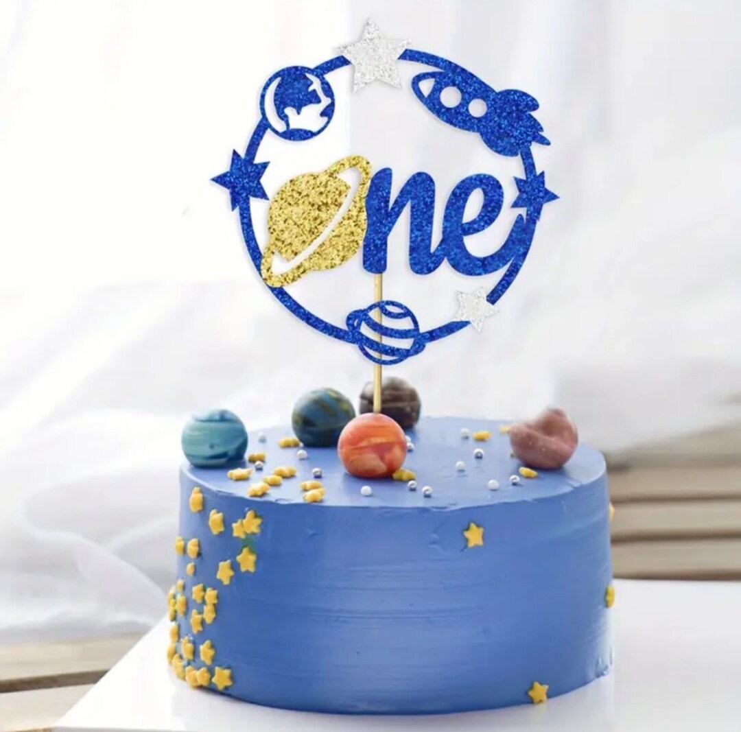 Rocket Astronaut One Cake Topper Space 1st Birthday Cake Topper Planet ...