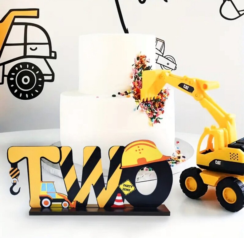Two Construction Party Sign Boy 2nd Birthday Construction Table Top ...