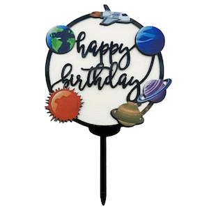 Solar System Astronaut Happy Birthday Cake Topper Space Galaxy Theme ...