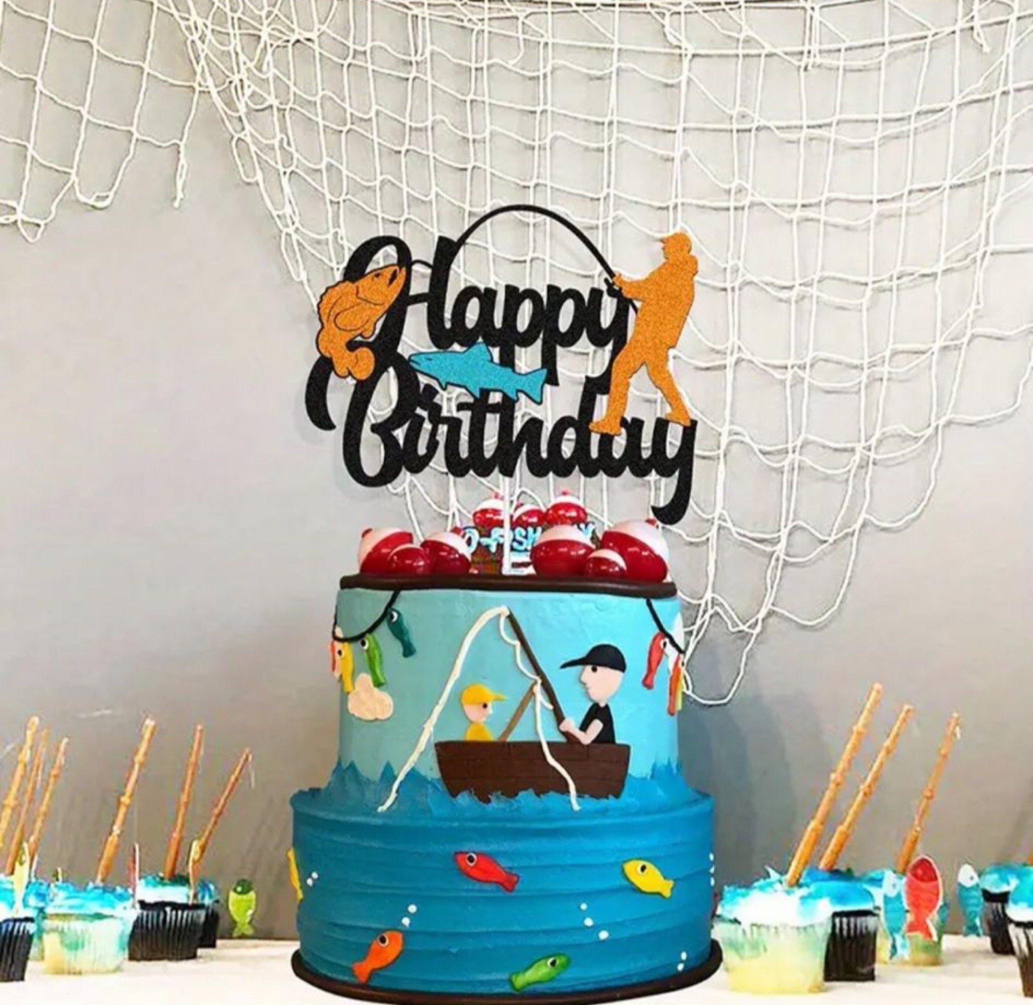 Fishing Happy Birthday Cake Topper Fishing Decoration Fisherman ...