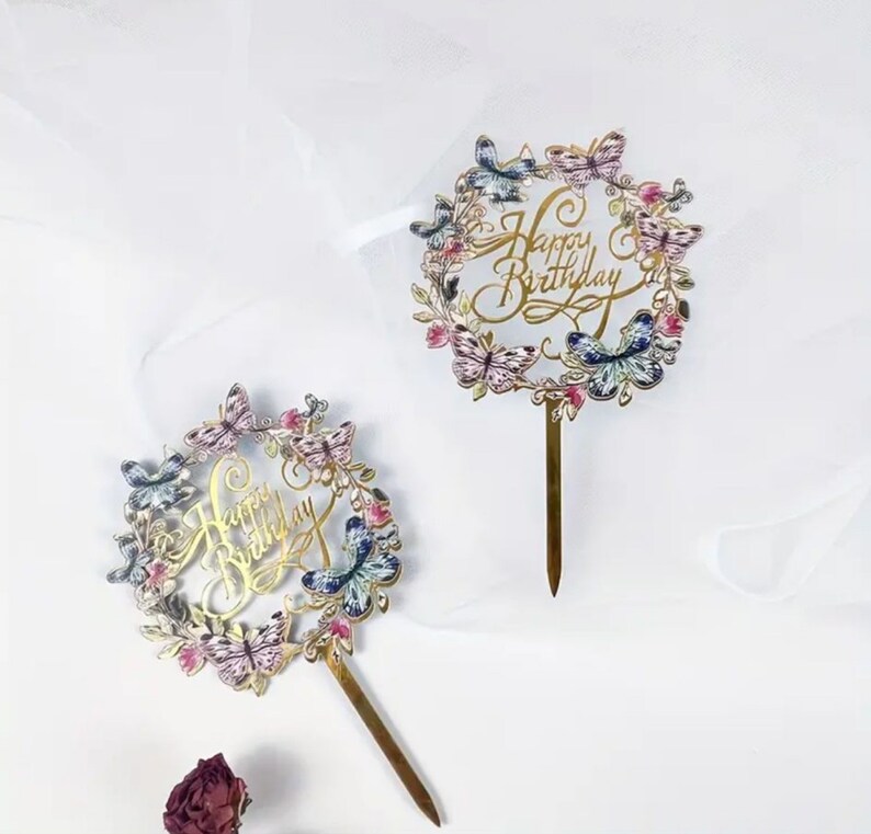 Flower Butterfly Cake Topper Happy Birthday Cake Topper Princess Cake ...