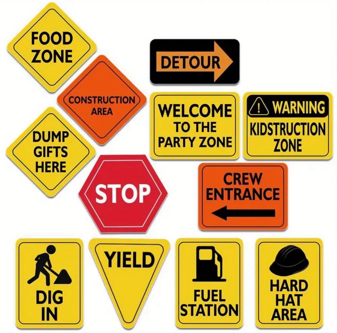 Construction Birthday Party Funny Signs 12 Pcs Party Decoration ...