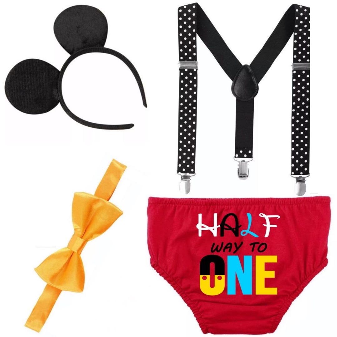 Half Way to One Mickey Mouse Outfit | Baby Boy Red Mickey Mouse 1/2 ...