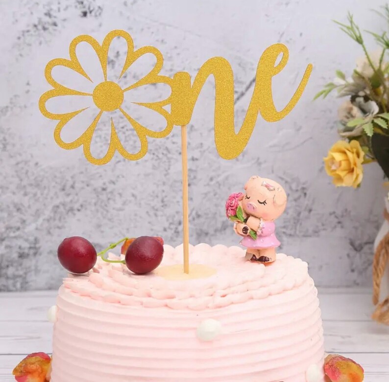Flower Daisy Cake Topper 1st Birthday Decoration One Daisy Gold ...