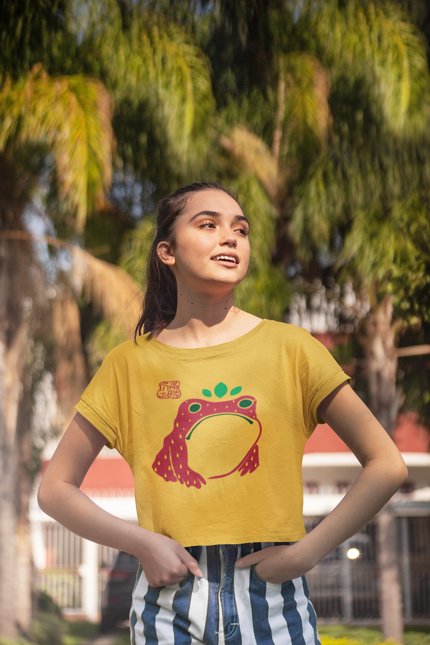 Strawberry Frog Crop Top, Vintage Japanese Art Matsumoto Sad Frog Print ...