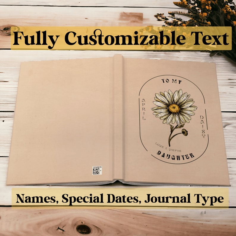 April Personalized Birth Flower Journal, Custom Name Notebook, April ...