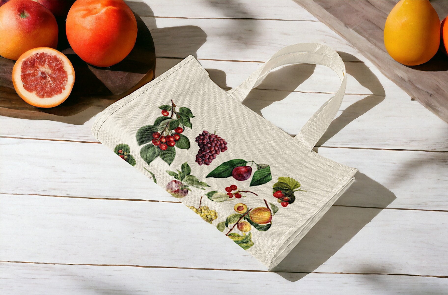 Fruit Bag, Cottagecore Tote Bag, Floral Botanical Print Tote , Plant ...