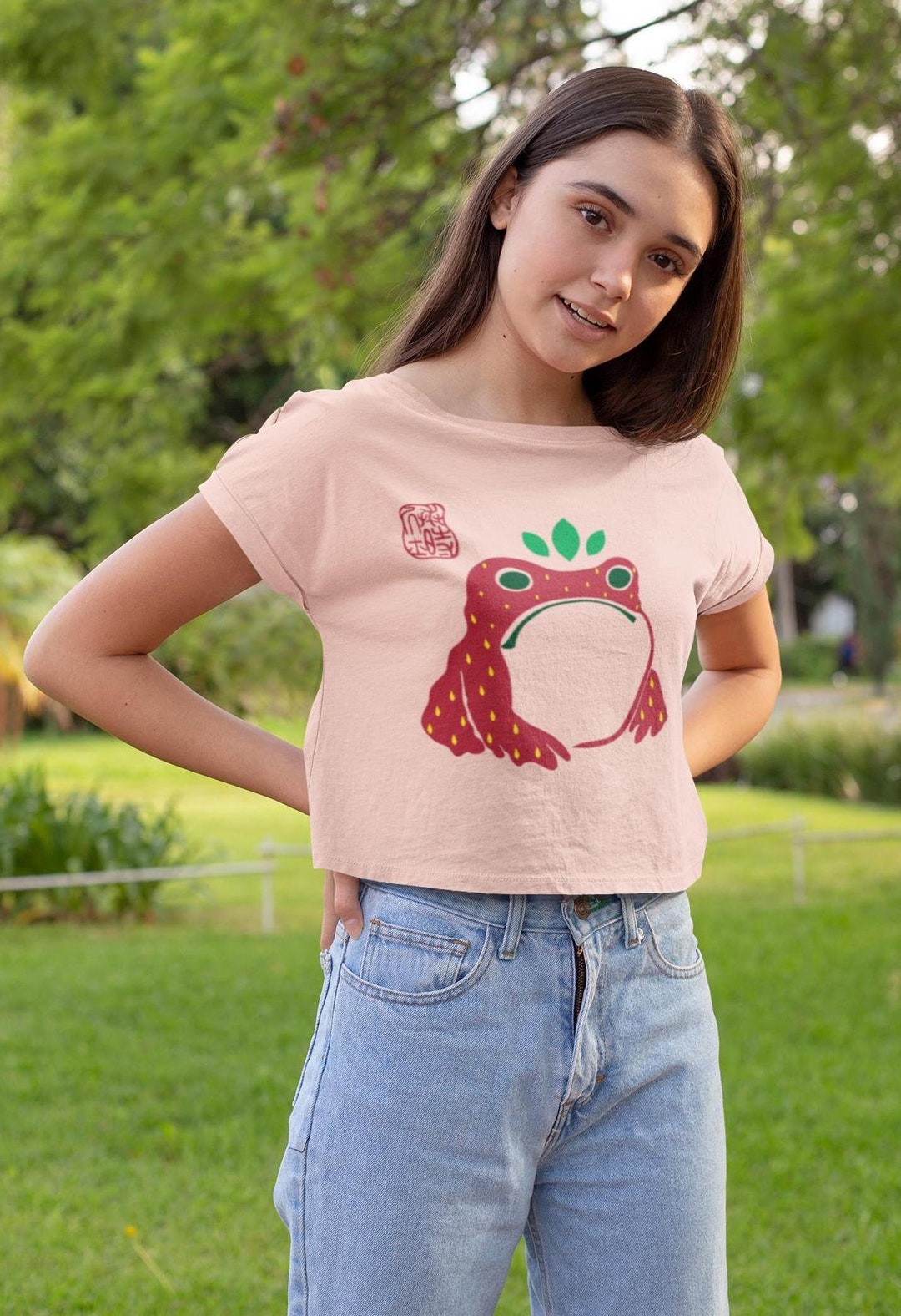 Strawberry Frog Crop Top, Vintage Japanese Art Matsumoto Sad Frog Print ...