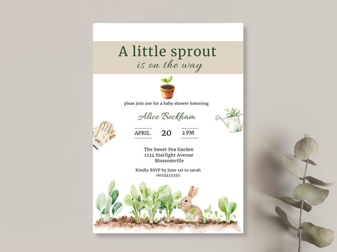 Little Sprout Baby Shower Invitation. Gardening Baby Sprinkle, Green ...