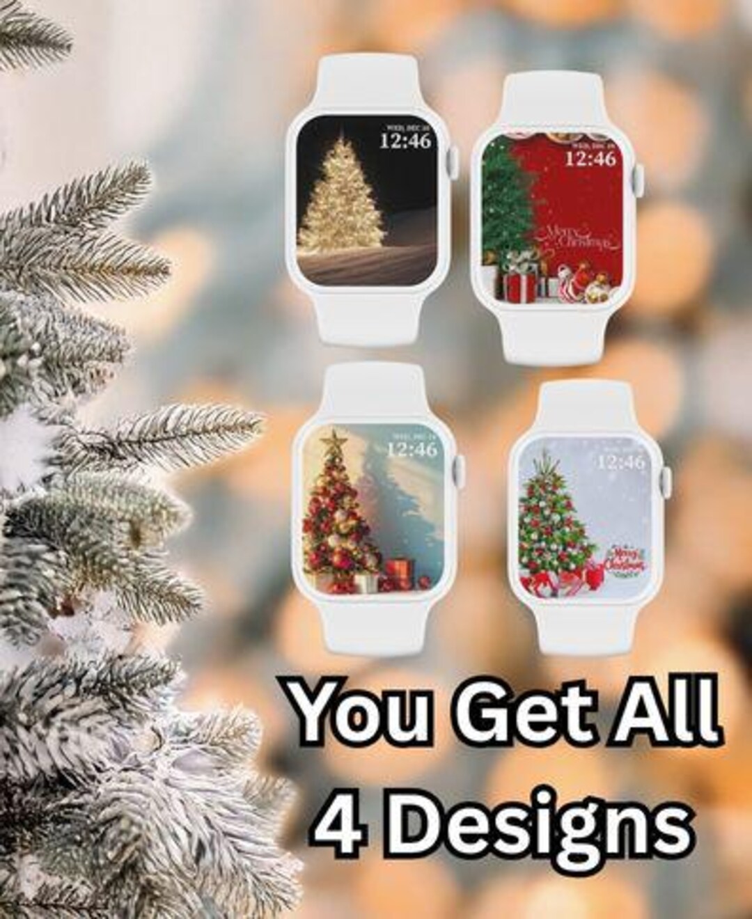 Christmas Tree Apple Watch Wallpaper Festive Holiday Watch Face Digital ...