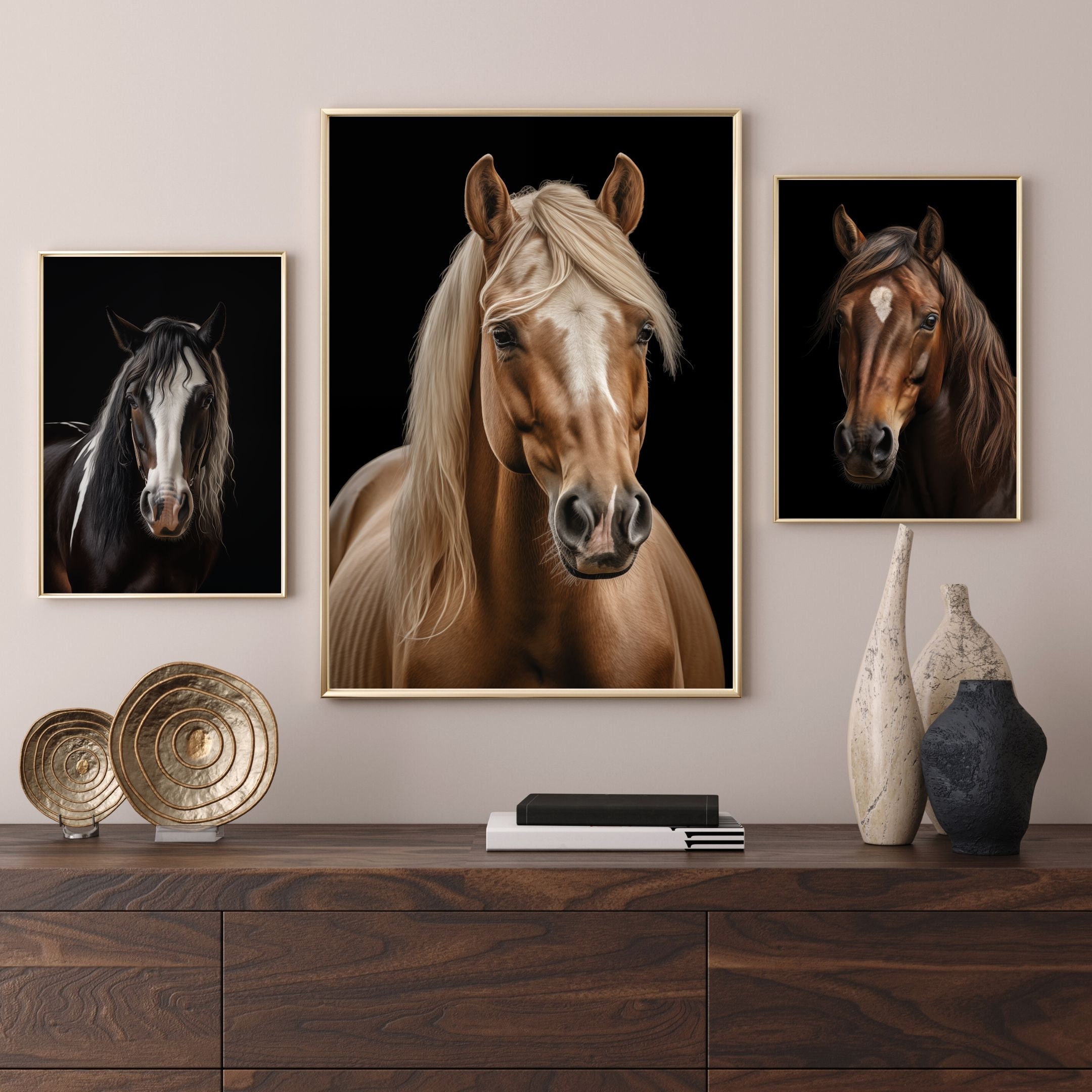 Horse Portraits Prints Set, Farmhouse Set of 3 Wall Art, Horse ...