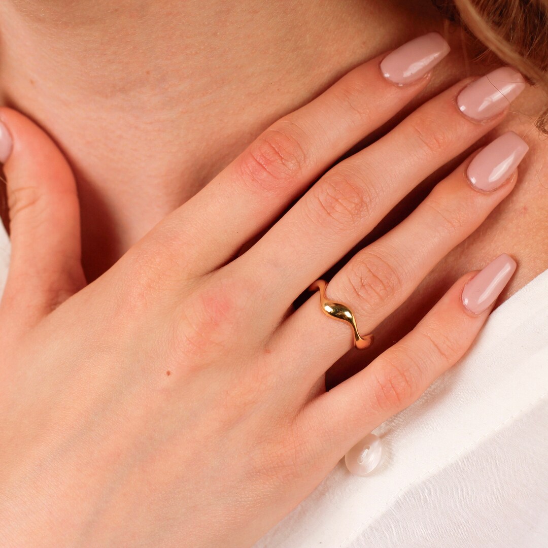 Gold Wave Ring, Minimalist Gold Ring, Dainty Irregular Gold Ring ...