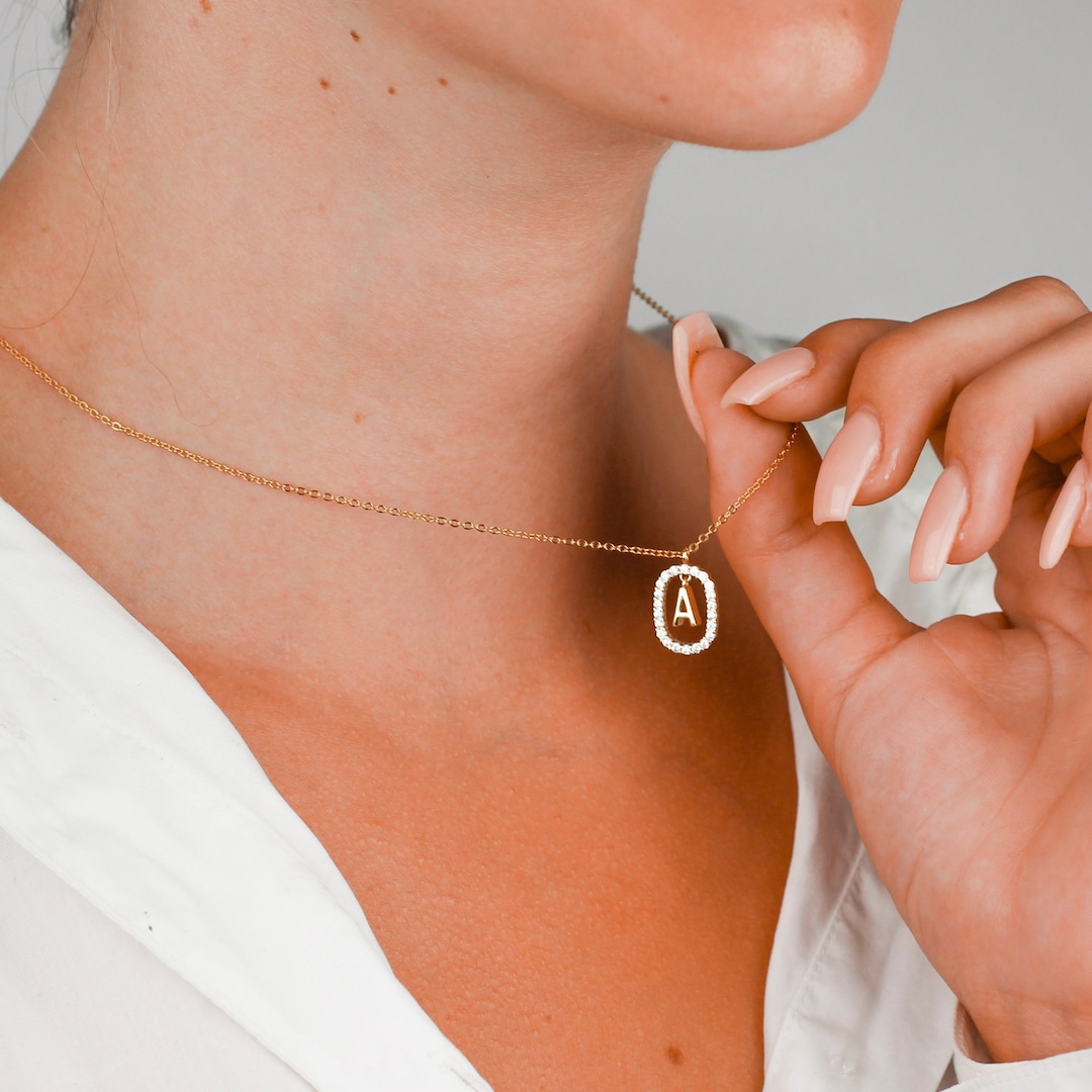 Diamond Letter Necklace, Pave Frame Letter Necklace, Diamond Initial ...
