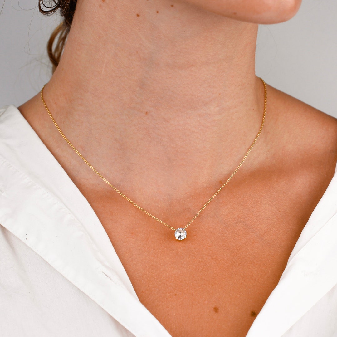 Diamond Solitaire Necklace Dainty Diamond Pendant Necklace, Minimalist ...