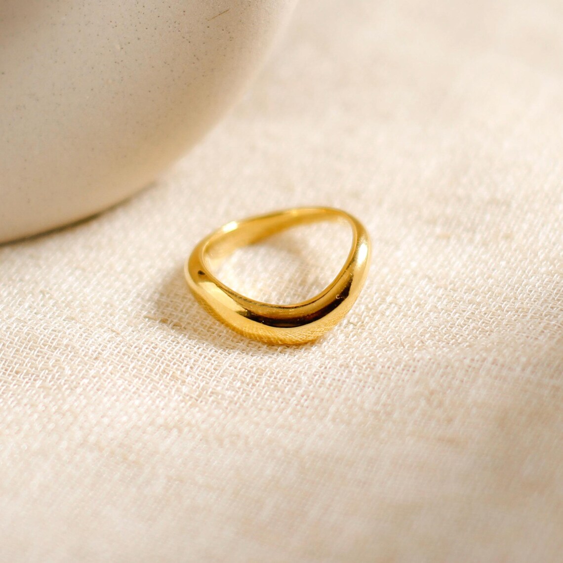 Asymmetrical Ring, Curved Gold Ring, Wavy Ring, Stacking Ring, Curved ...