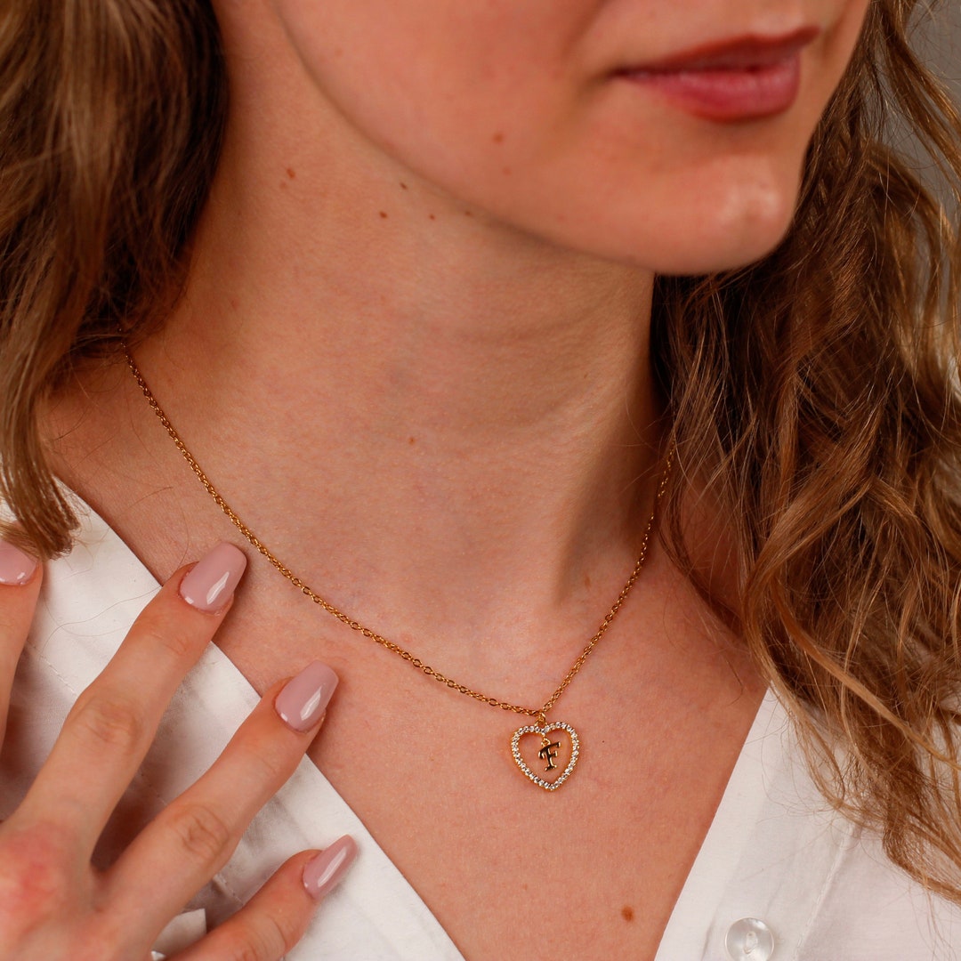 Custom Heart Necklace, Diamond Heart Pendant, Heart Initial Necklace ...