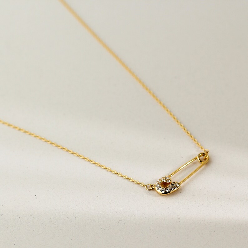 Pave Safety Pin Necklace, Diamond Safety Pin Pendant Necklace, Dainty ...