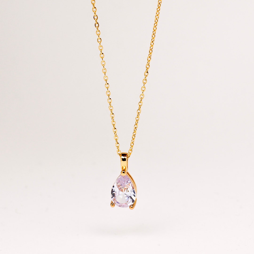 Teardrop Diamond Necklace Solitaire Pear Diamond Pendant Necklace ...