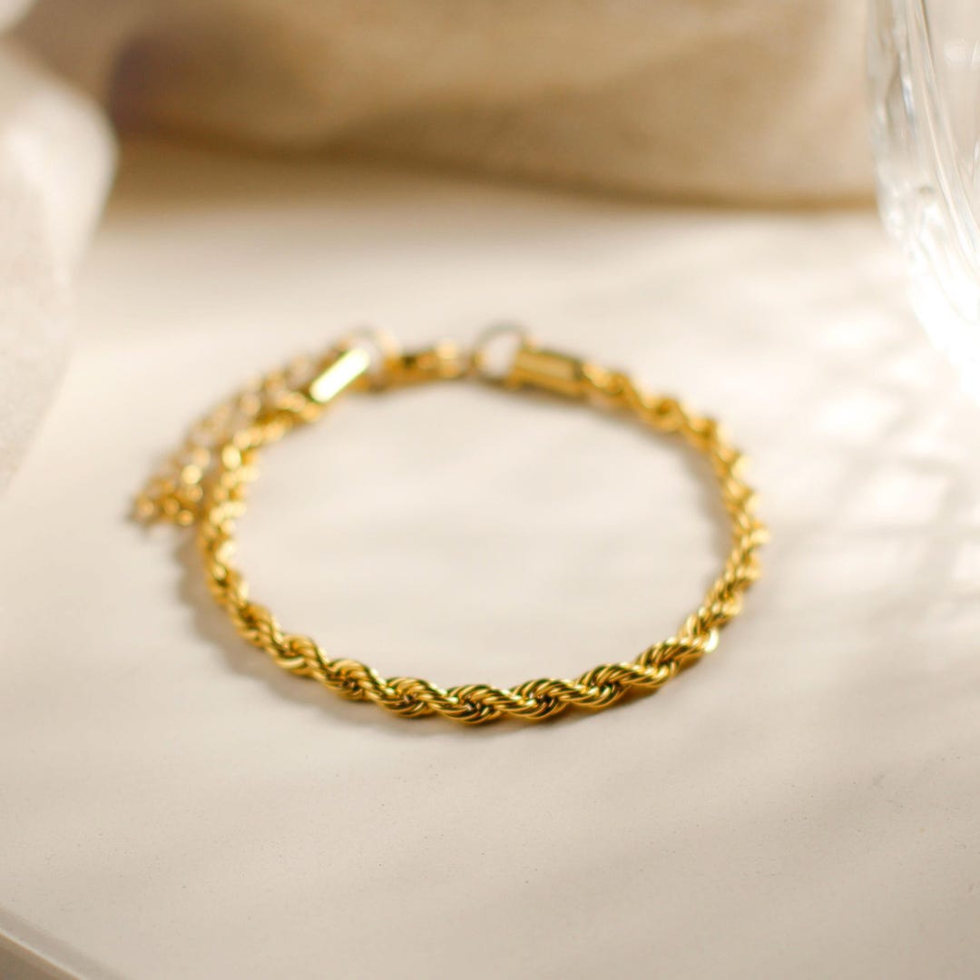 Gold Rope Chain Bracelet, Twisted Gold Chain Bracelet, Minimalist Braid ...
