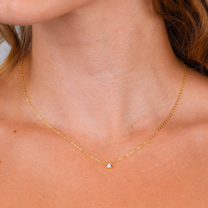 Bezel Diamond Necklace, Solitaire Diamond Necklace, Small Diamond Necklace, Dainty Diamond ...